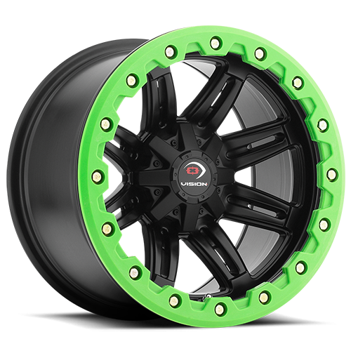 Vision 551 Five Five One Rims (Matte Black w/ Green Lip Armor) | 12 X 7 ...